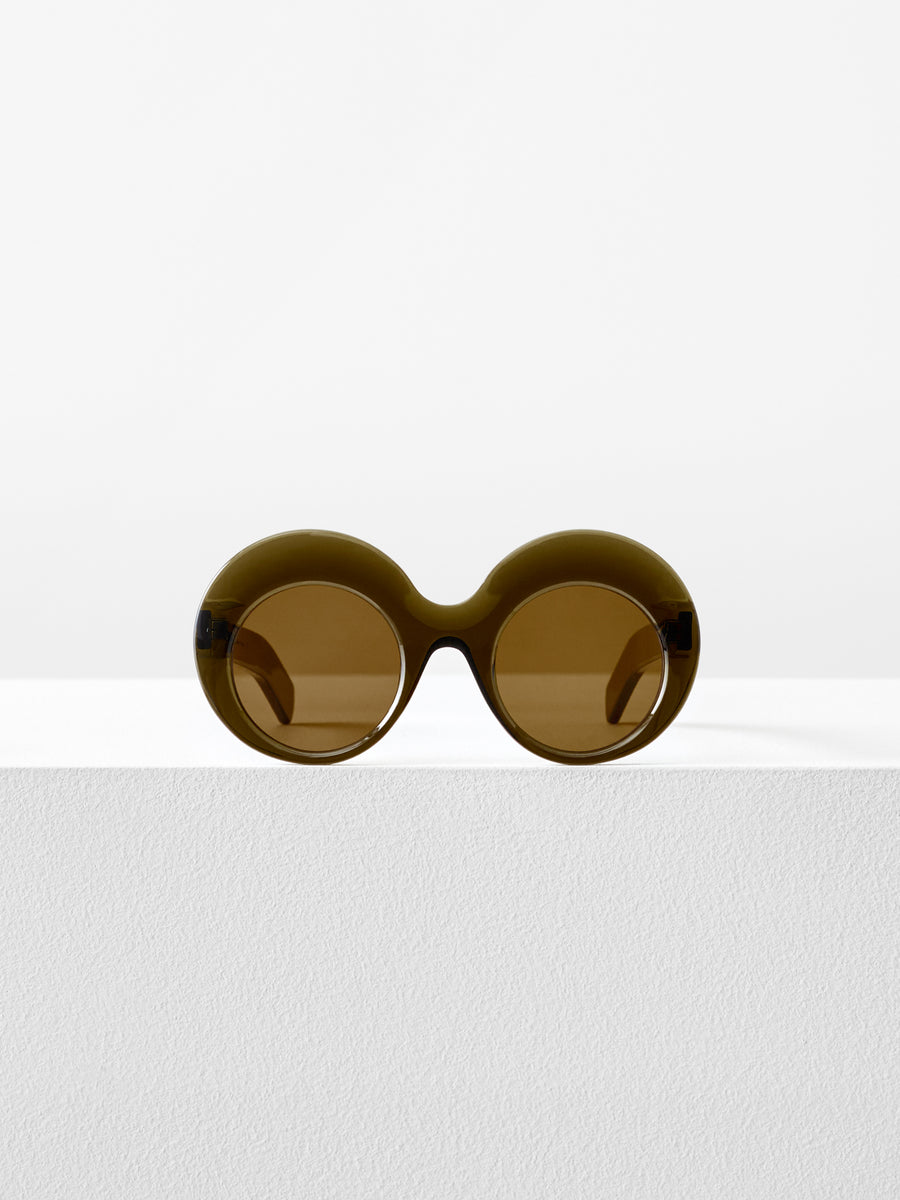 Women's Round Sunglasses - Michèle olive brown | Made in France – AUDE ...